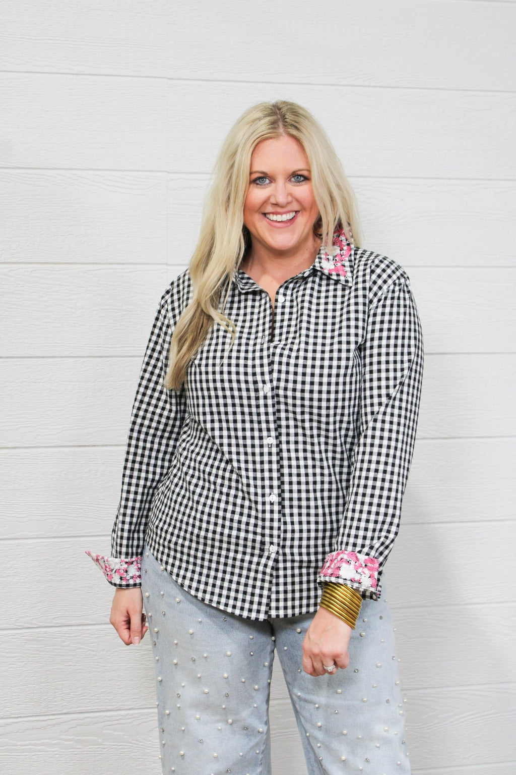 Black and White Gingham Button Down – Boutique Bella Bella