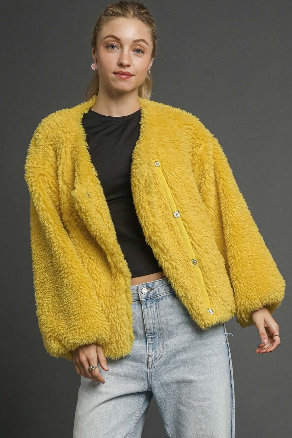 Mustard Shag Jacket – Boutique Bella Bella