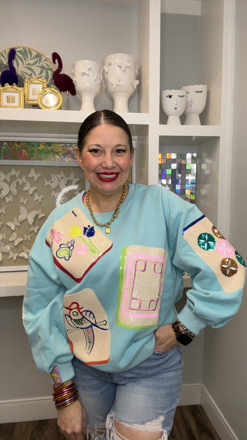QOS Aqua Scattered Mahjong Tile Sweatshirt – Boutique Bella Bella